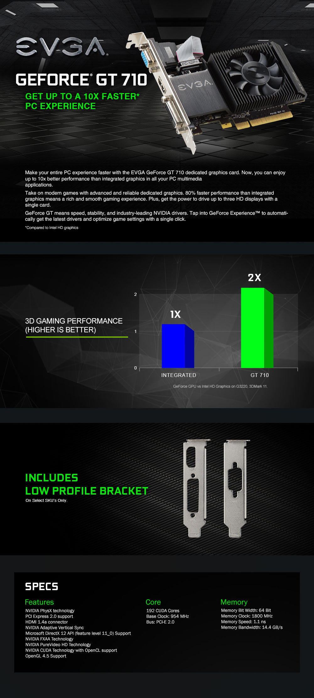 EVGA GeForce GT 710 Low Profile 1GB PCI-E Video Card
